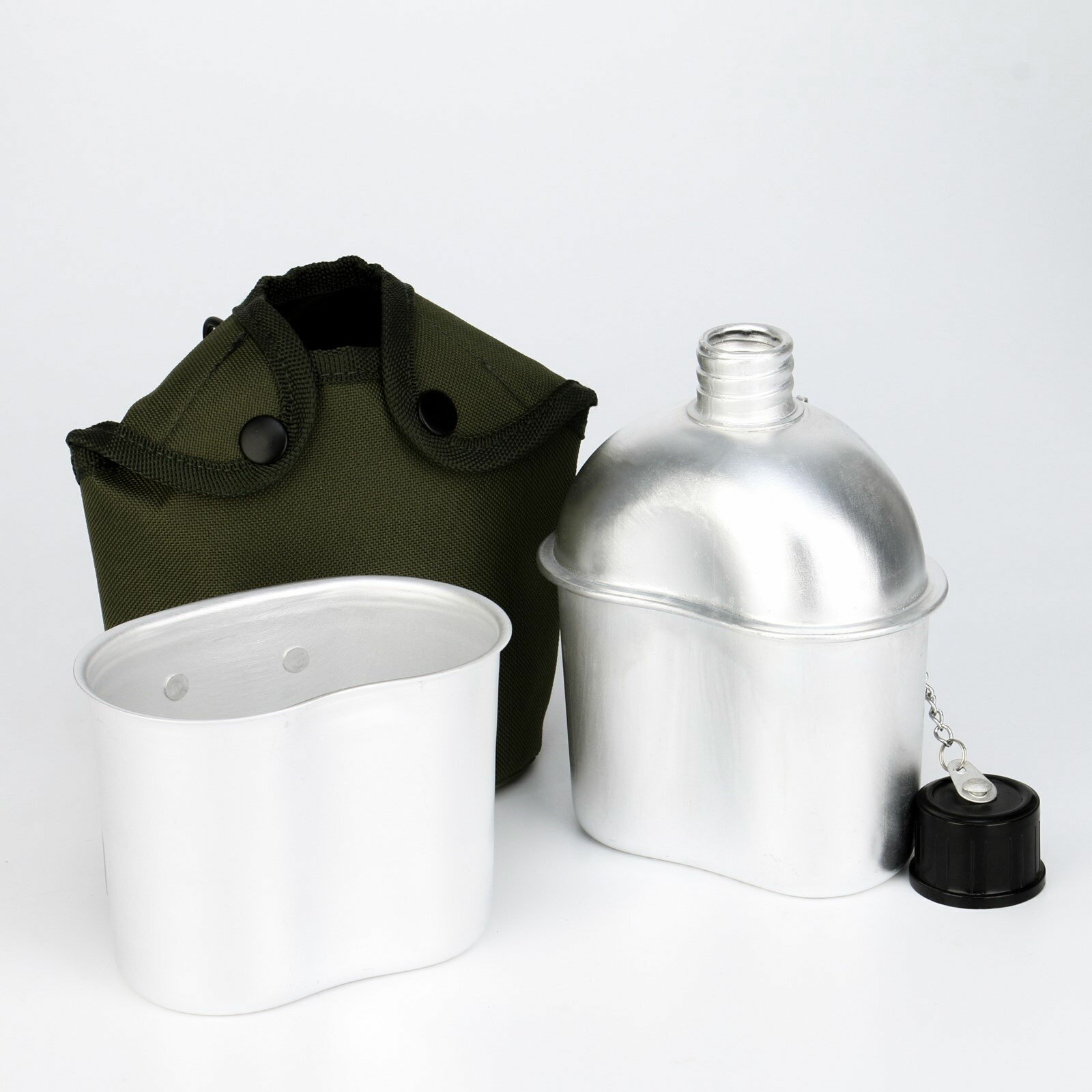 Фляжка армейская походная Adventure 0.8 л для воды, с котелком, металл, зелёный чехол
