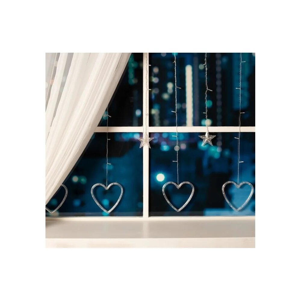 Бахрома, Luazon, Luazon DECOR Сердце, IP20, Ш2.4 м, В0.9 м, Н. С. LED-186-220V, 8 режимов, теплый белый — фото 1