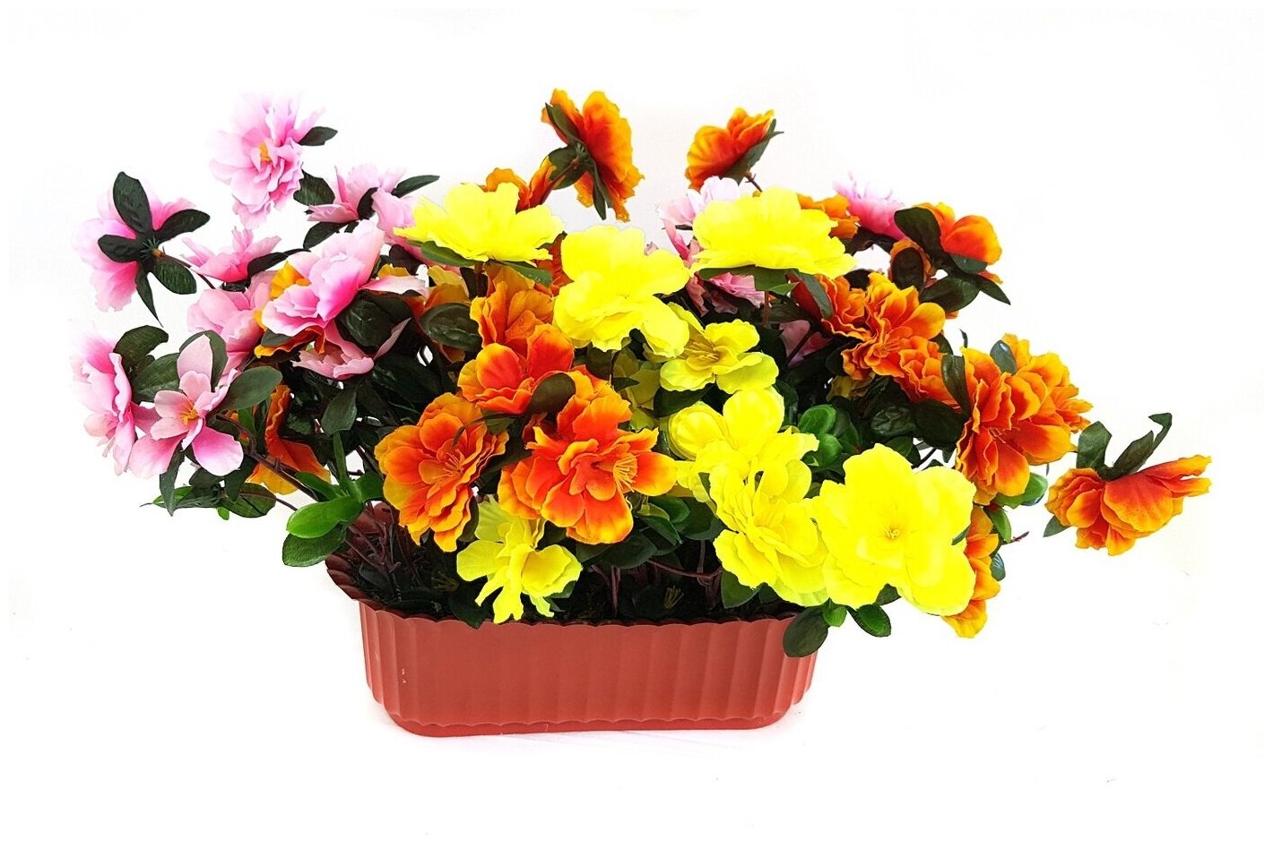 Искусственные цветы Holodilova "Азалия", 35см, оранжево-желто-розовые