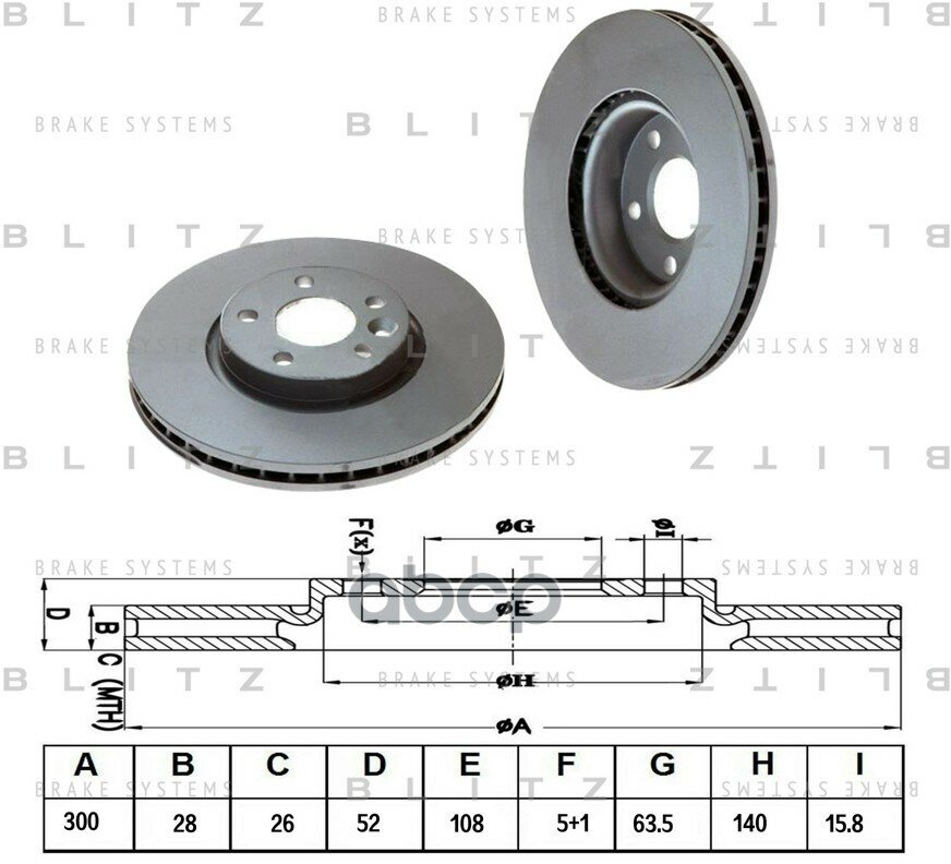 Диск тормозной передний вентилируемый VOLVO XC70 05- FORD MONDEO, S-MAX 05- LAND ROVER FREELANDER 05- Blitz арт. BS0226