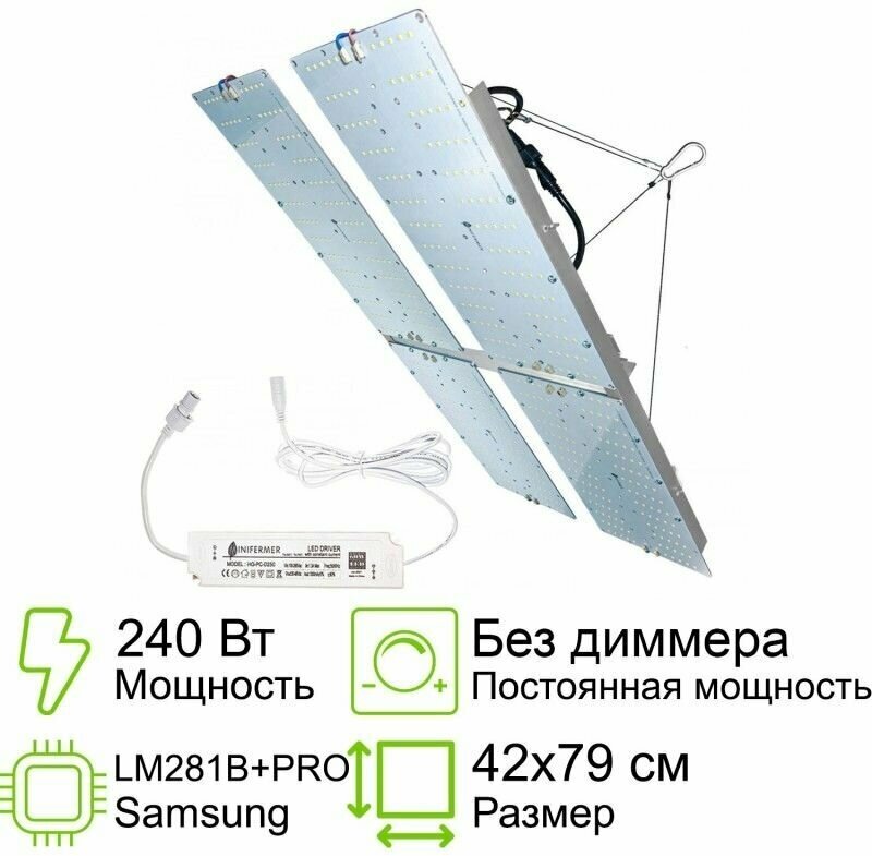 Комплект квантум борд 240 Вт (60Втх4) 1.9 Quantum board Samsung 2835 lm281b+pro 3000+5000K+660, 39х39см