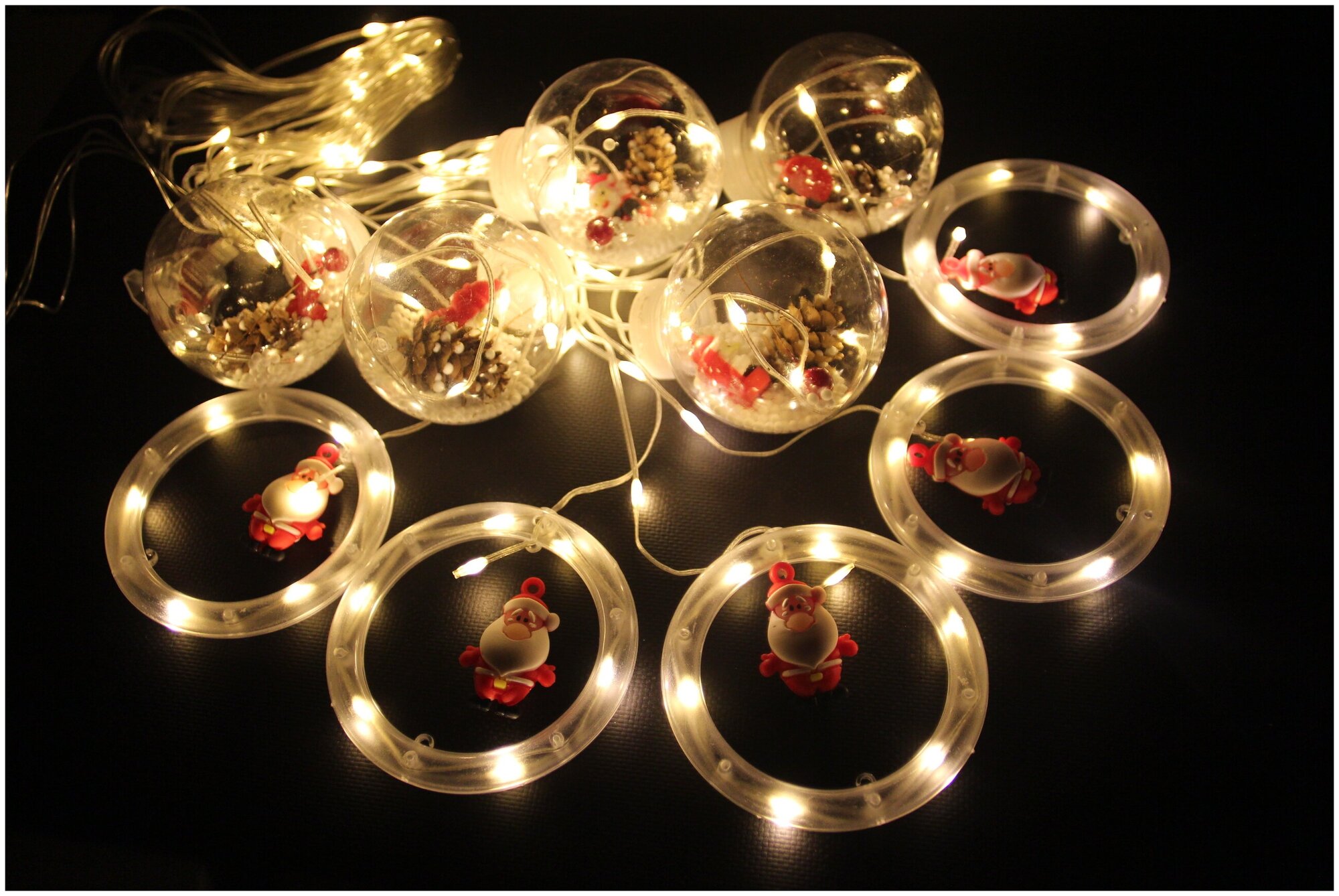 Гирлянда светодиодная карниз/ бахрома,"Шар и кольца с Дедом Морозом", 10 LED, тёплая белая, 3 м, 8 режимов, соединяемая