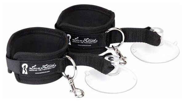 Lux Fetish Черные наручники с присосками и карабинами Sexy Suction Наручники, ошейники