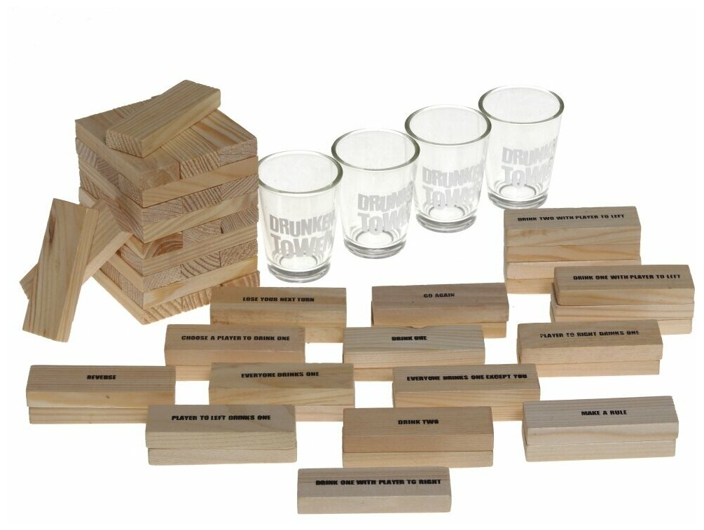 Игра настольная (питейная) "Башня" со стопками, L19 W7 H20 см