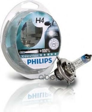 Лампа H4 12V 60/55W PHILIPS X-TREME VISION +130% яркости (2 лампы в боксе) PHILIPS Philips арт. 12342XV+S2