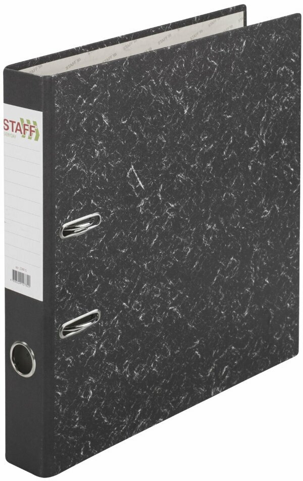 Папка-регистратор STAFF "EVERYDAY" с мраморным покрытием, 50 мм, без уголка, черный корешок, 224615, 224615