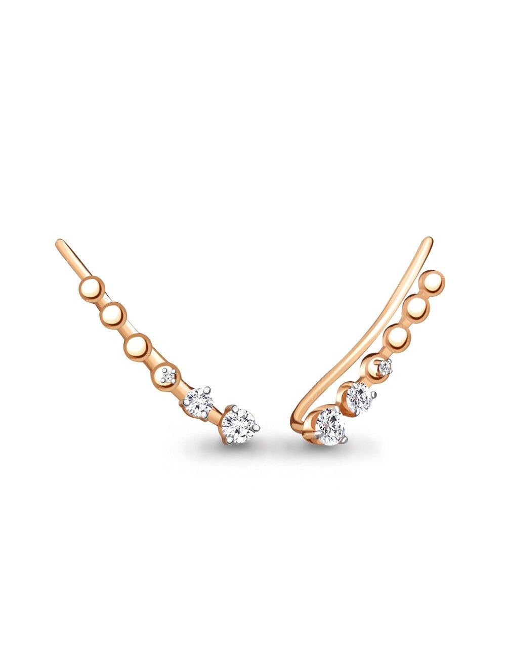 Серьги каффы серебро, 925 проба, золочение, фианит