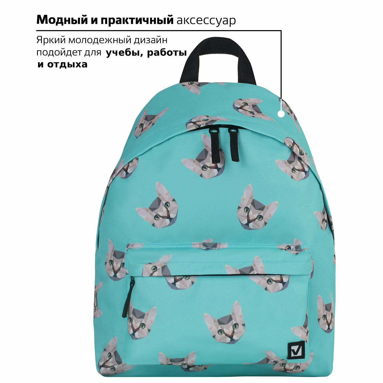 Рюкзак BRAUBERG сити-формат универсальный, "Cats", голубой, 41х32х14 см, 229881