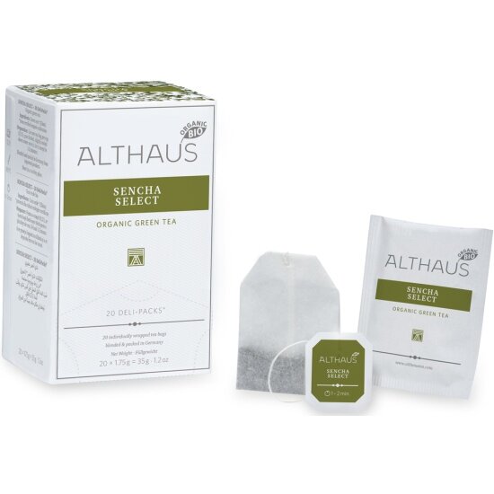 Чай зеленый Althaus Sencha Select / Изысканная Сенча, байховый, листовой, высшего сорта, органического происхождения 20 пакетиков