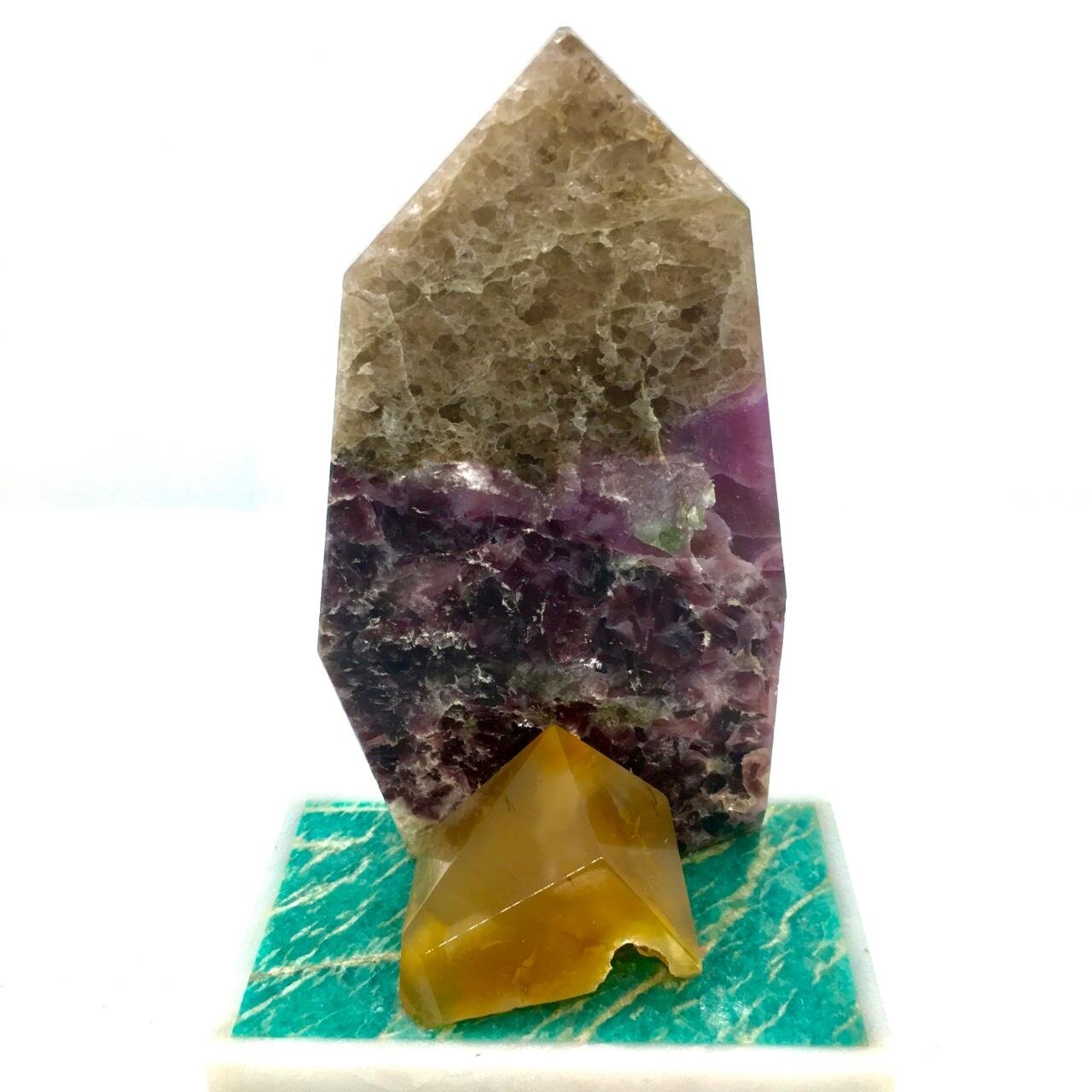 Подарок Сувенир из камней Лепидолит, сердолик на подставке из амазонита