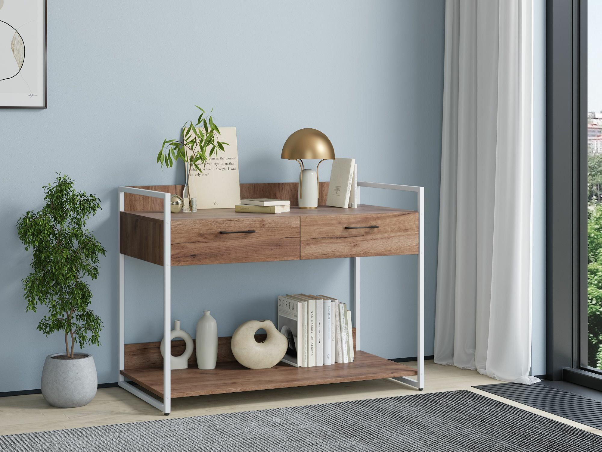 Консоль Urban Лофт 01 с ящиками Белый/Дуб крафт табак