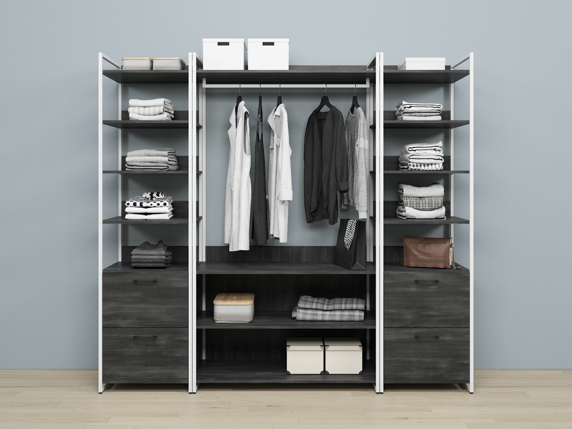 Гардеробная система Urban Лофт 04 с ящиками Белый/Северное дерево темное