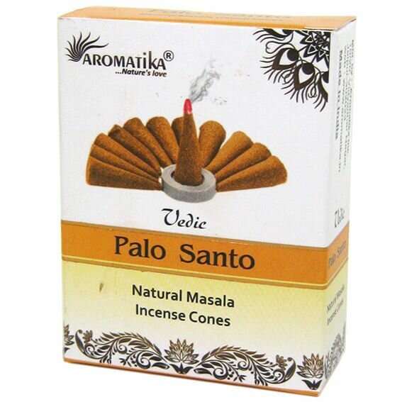 Vedic PALO SANTO Natural Masala Incense Cones, Aromatika (Ведик пало санто (Священное дерево), натуральные конусные благовония, Ароматика), уп. 10 конусов.
