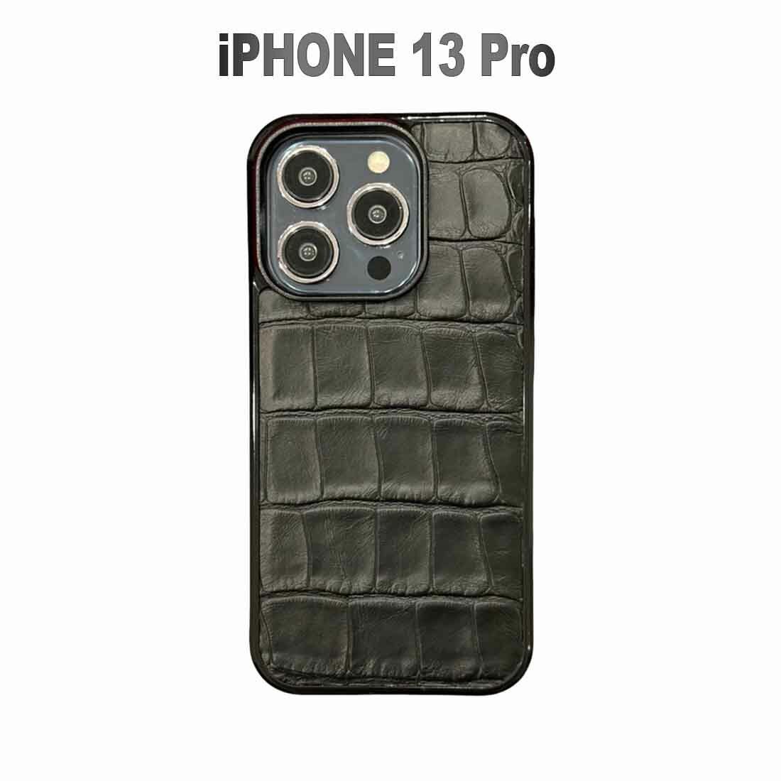 Чехол для IPhone 13 Pro чёрный матовый текстура крокодила