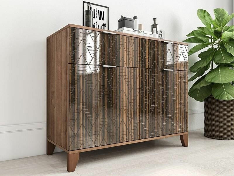 Комод для вещей "Сканди 17" 100х80х40, орех гварнери / зебрано глянец