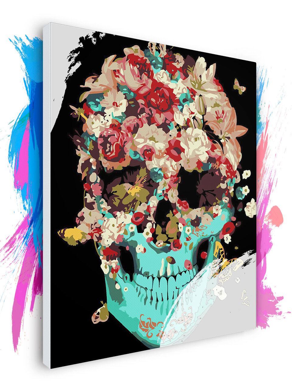 Картина по номерам на холсте Череп и цветы 3, 30 х 40 см