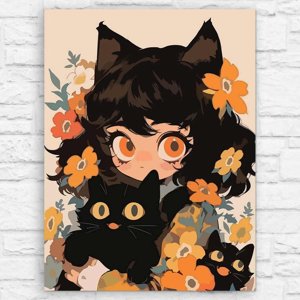 Картина по номерам на холсте маленькая девочка с котятами (кошачий арт) - 15770 30x40 В