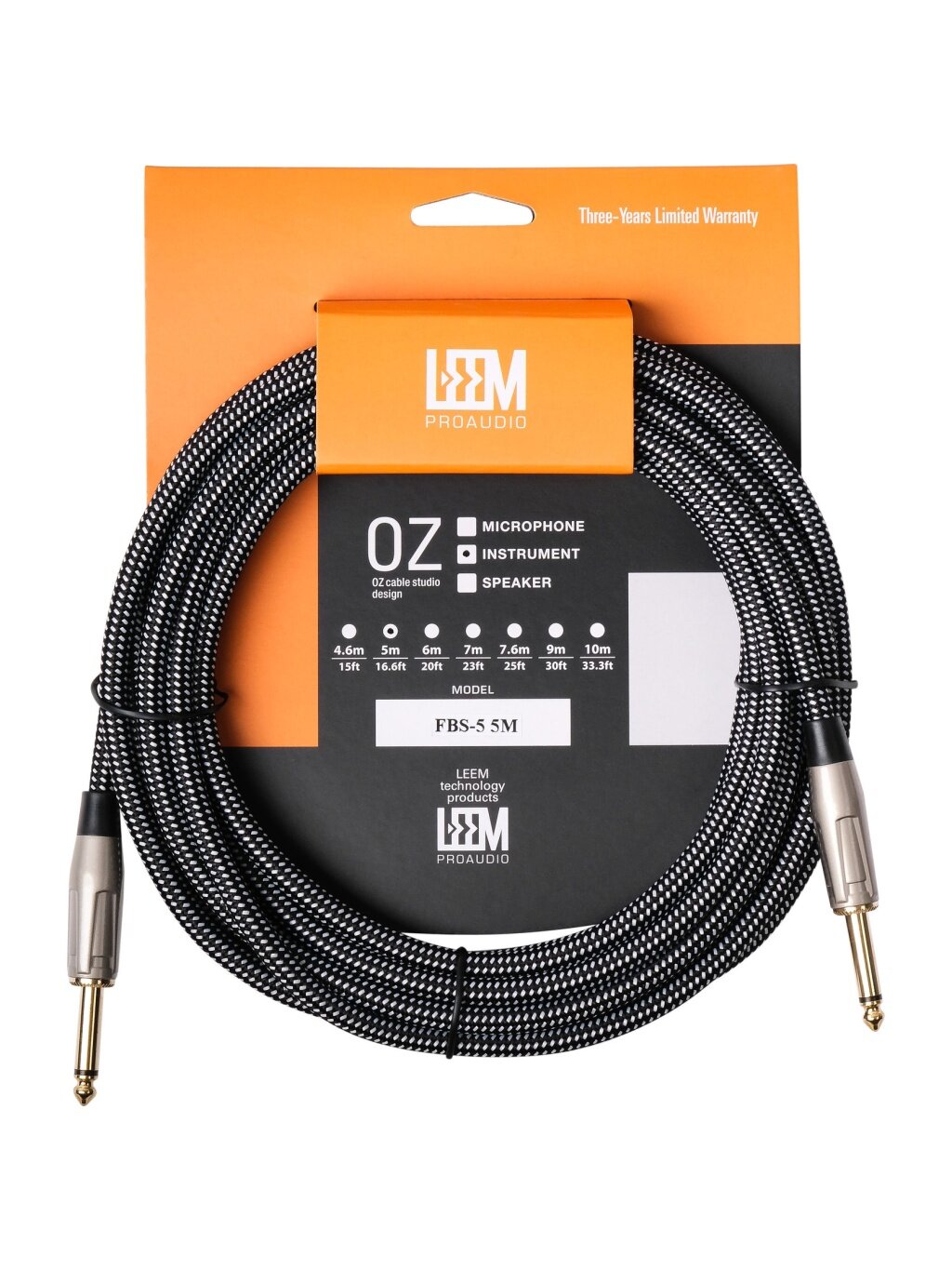 FBS-5(BK/WH) Кабель инструментальный, черный/белый, 5м, Leem