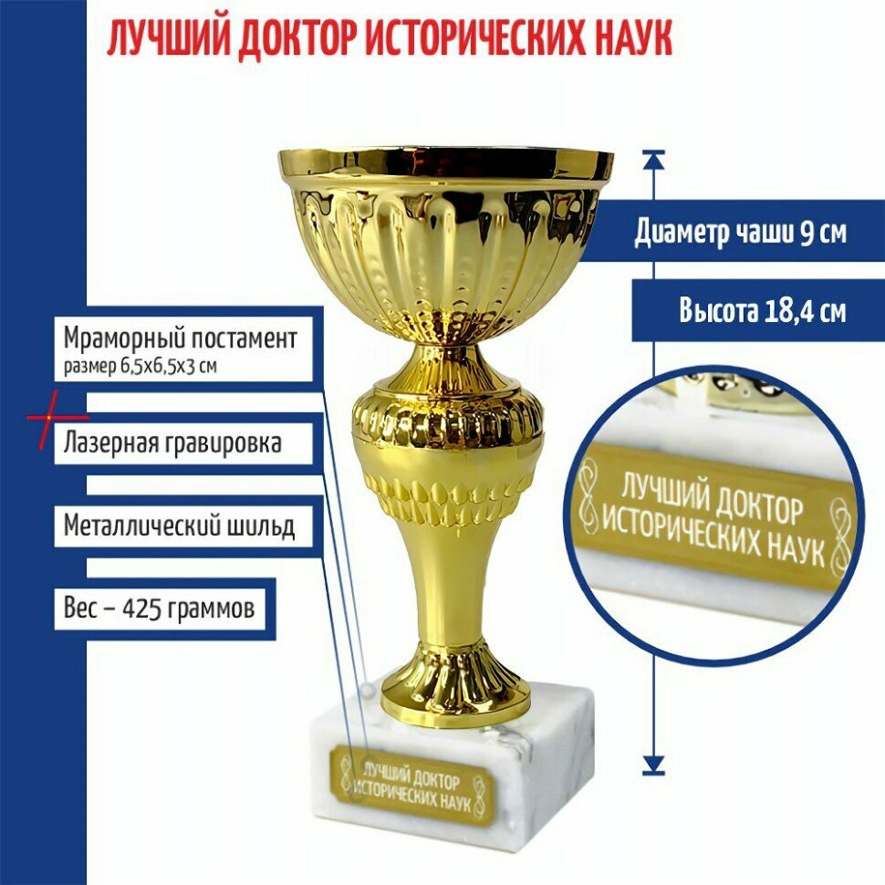 Кубок "Лучший доктор исторических наук" на мраморном постаменте (18,4 см)