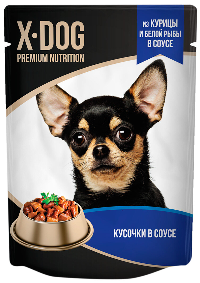 X-DOG для взрослых собак с курицей и белой рыбой в соусе (85 гр х 24 шт)