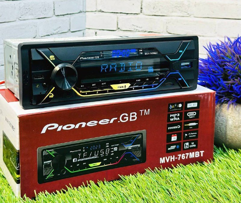 Магнитола Pioneer.GB MVH-767 1DIN с Bluetooth, USB, AUX, Подсветкой для авто 1 пульт ДУ