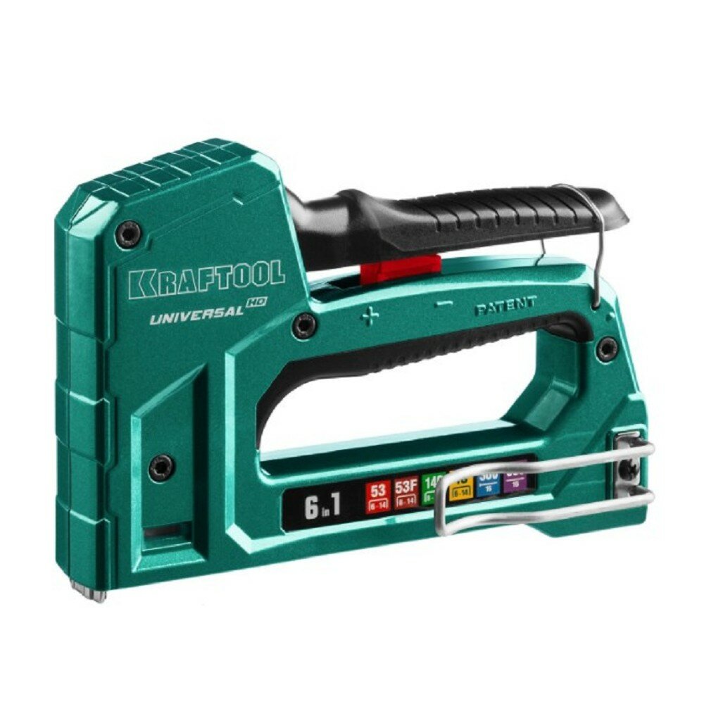 Kraftool Степлер для скоб "Universal HD" 6-в-1: 53 6-14 мм 53F 8-14 мм 140 8-14 мм 13 6-14 мм 300 16 мм 500 16 мм , литой, алюм. корп, 3188