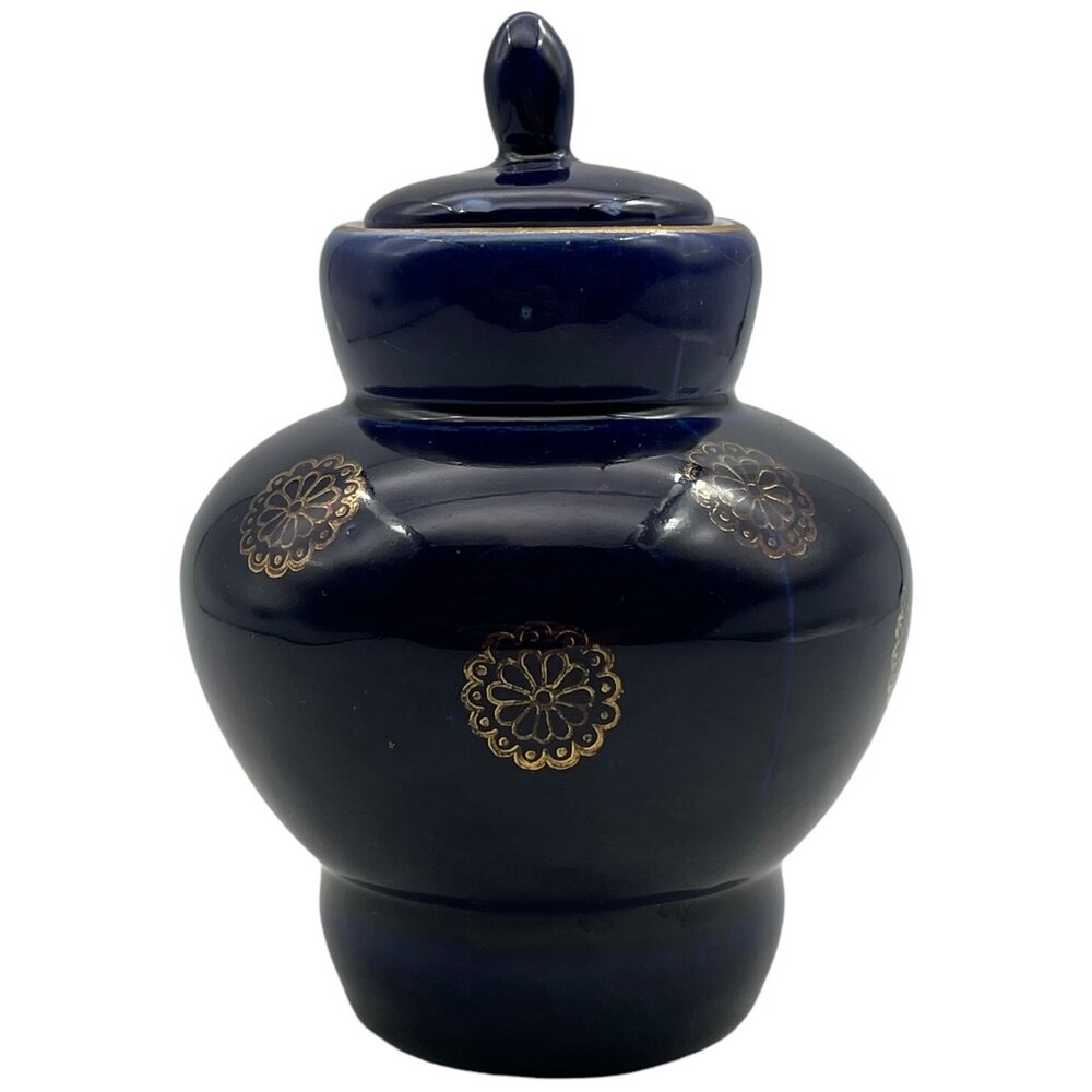 Ваза с крышкой "Цветочки", 12.5 см, кобальт, фарфор, 1981-1991 гг, завод Возрождение, Бронницы, СССР