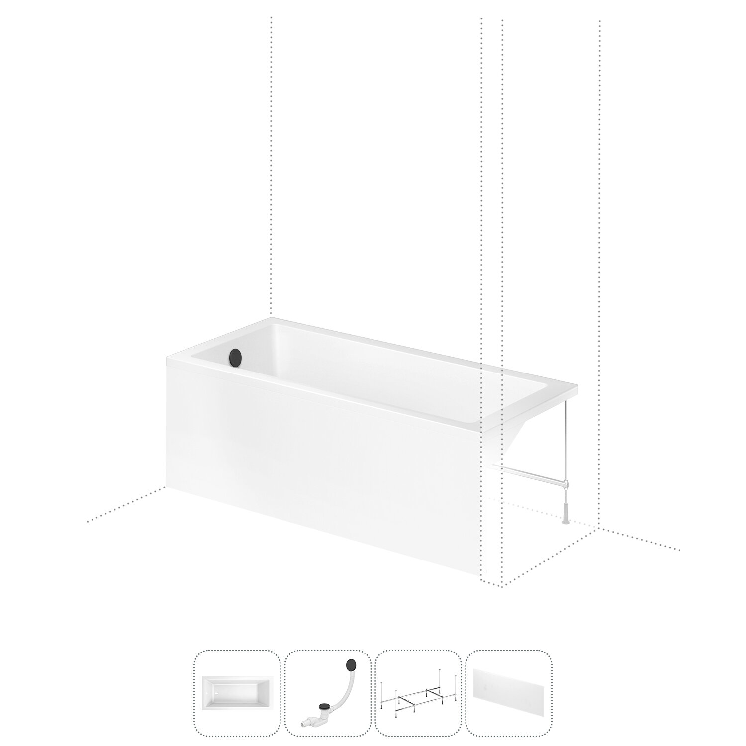 Акриловая ванна 170x80 с каркасом и экраном Lavinia Boho Catani 202011194 в наборе 4 в 1: угловая ванна акриловая 170 x 80 см (левый разворот), слив-перелив, каркас, экран