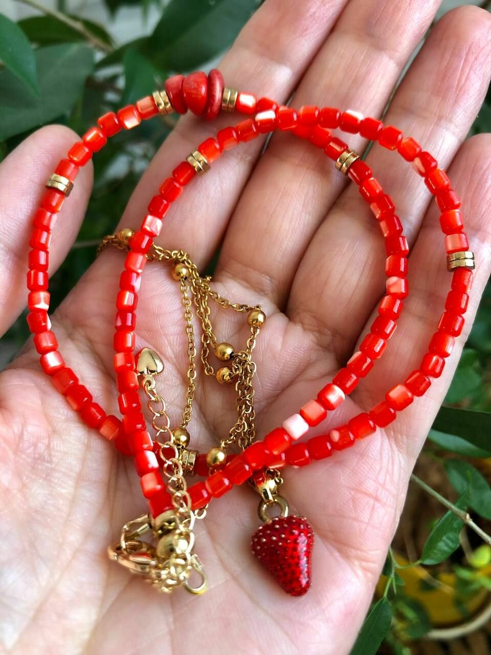 Колье, ракушка, коралл