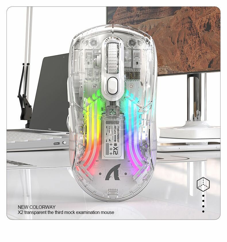 Беспроводная игровая мышь Attack Shark X2, Bluetooth + 2.4Ghz USB, белый/прозрачный