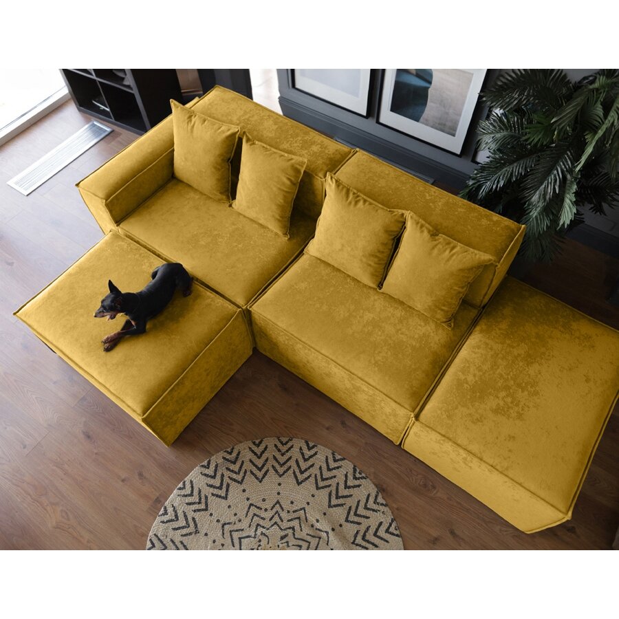 Угловой диван Сток Диванов Статус, горчичный велюр, 271 см, модульный