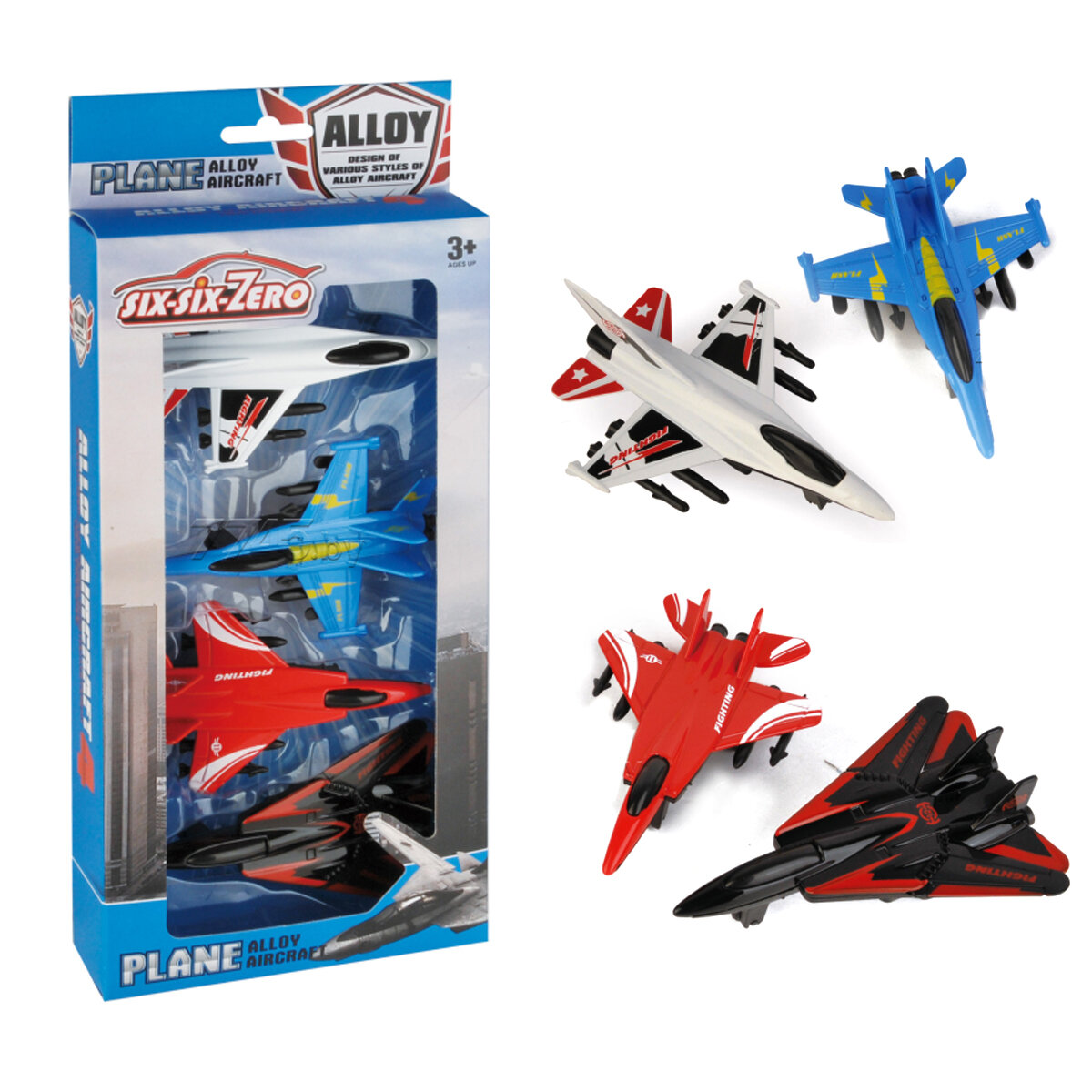 Набор из 4 самолетов - литой металлический сплав, самолет, реактивный истребитель, игрушки для детей и мальчиков - литые инерционные транспортные средства