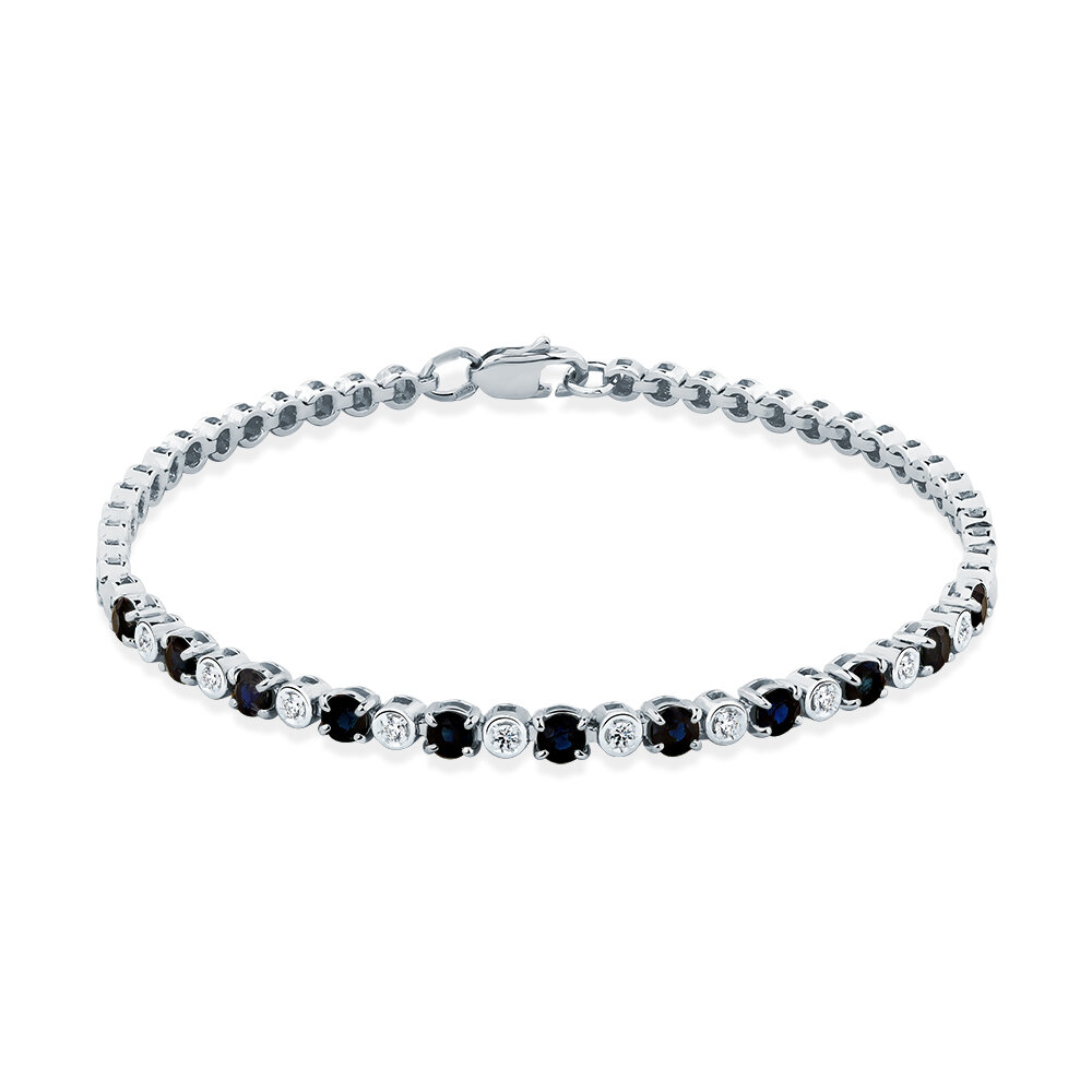 Браслет, белое золото, 585 проба, сапфир, бриллиант