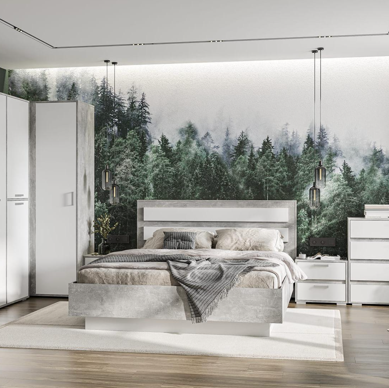 Денвер КР-04 Кровать 1,4х2,0 (1472х990х2100), ателье светлый/белый