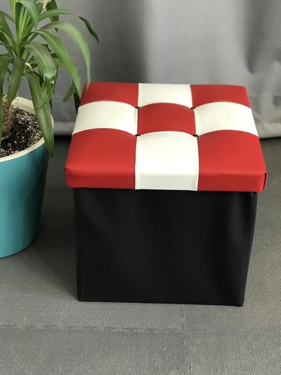 Пуф складной "Шахматы" красно-белый