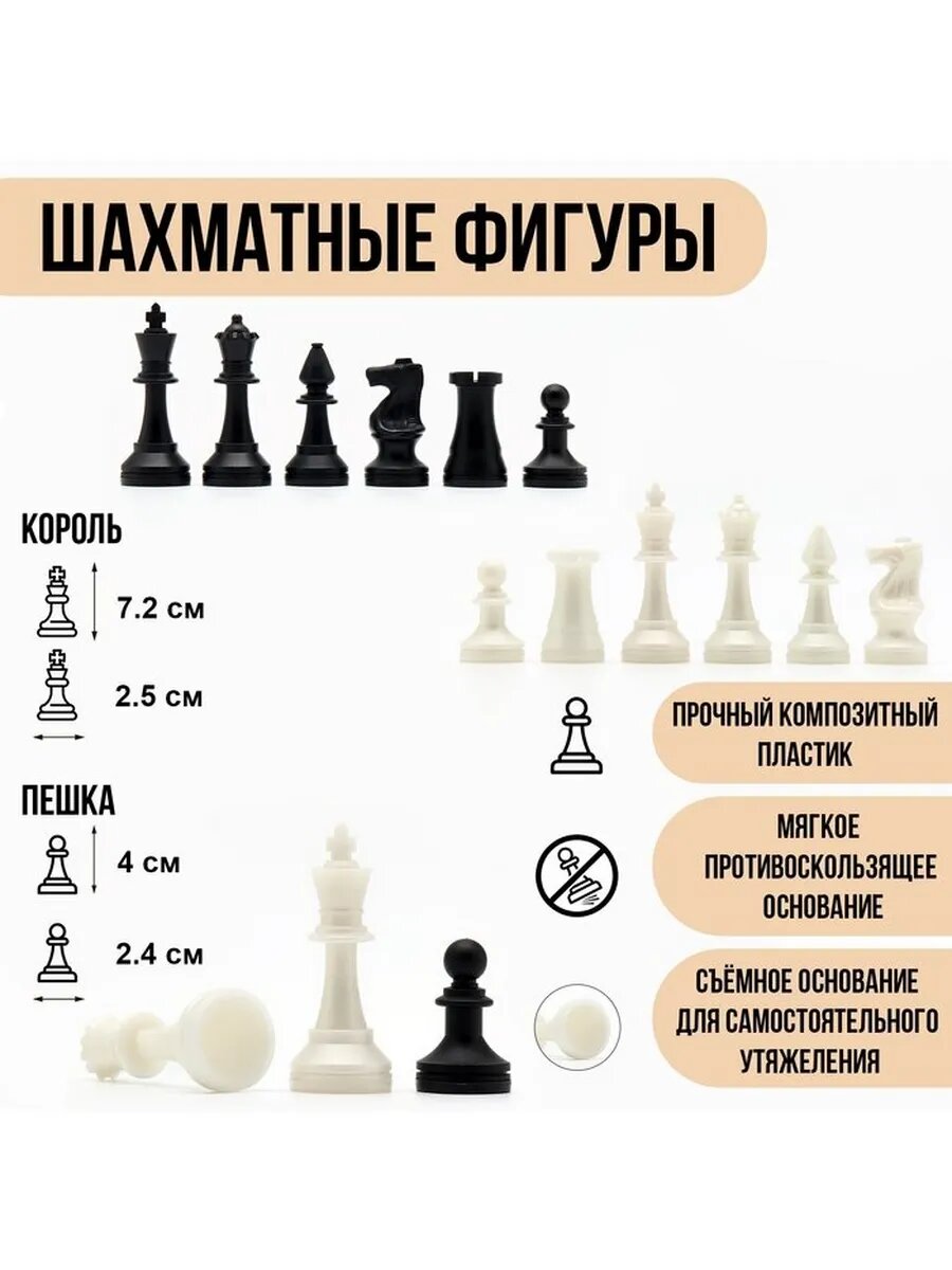 Шахматные фигуры обиходные, пластик, король h-7.2 см, пешка