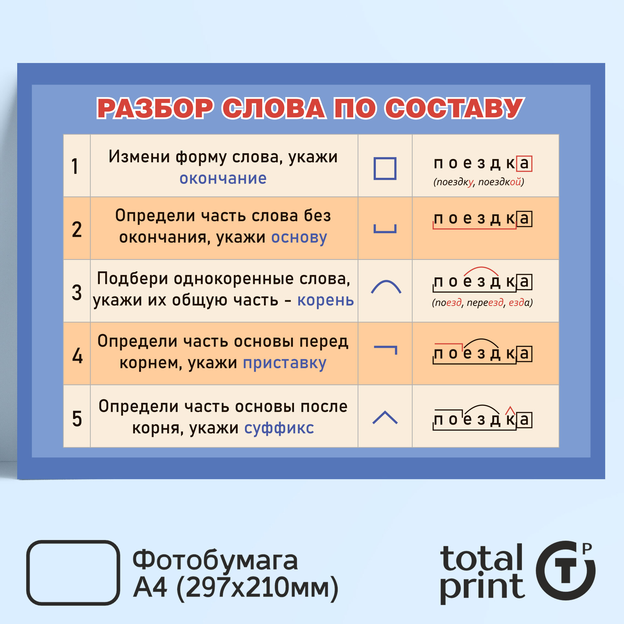 Постер на стену разбор слова по составу, А4(297х210мм), TotalPrint