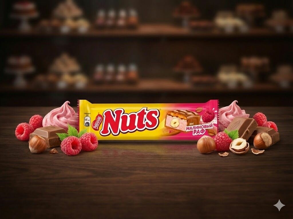 Шоколадный батончик Nuts Малиновый Раф 60г 1шт