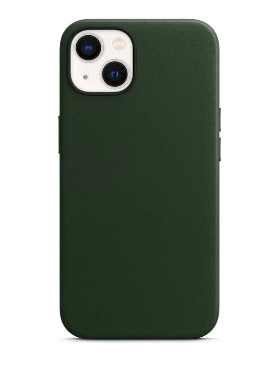 Кожаный чехол Магсейф для iPhone 14 Forest Green / Анимация NFC / Leather Case Магсейф для Айфон 14 / Зеленый