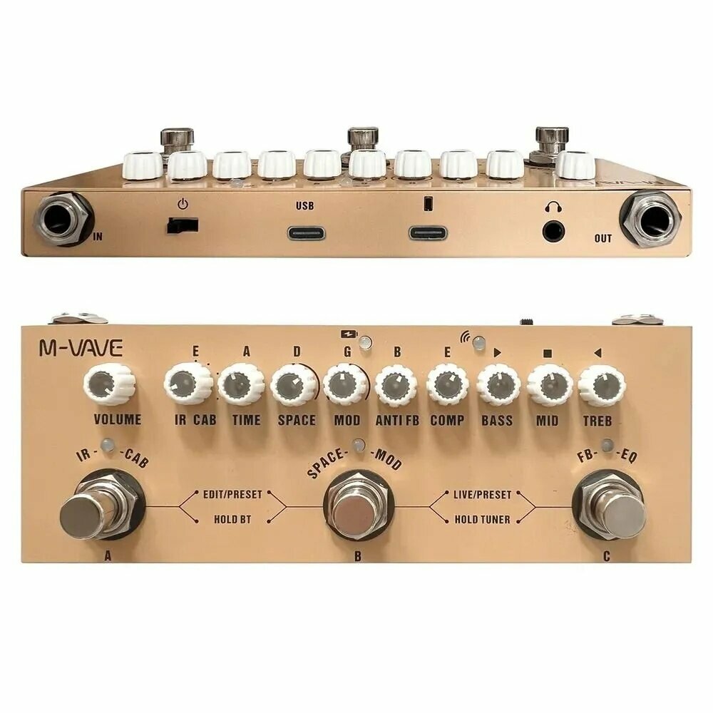 Многофункциональная педаль эффектов M-VAVE Baby AC Delay с фазерным процессором и педалью микширования эффектов, подходящая для аксессуаров акустической гитары.