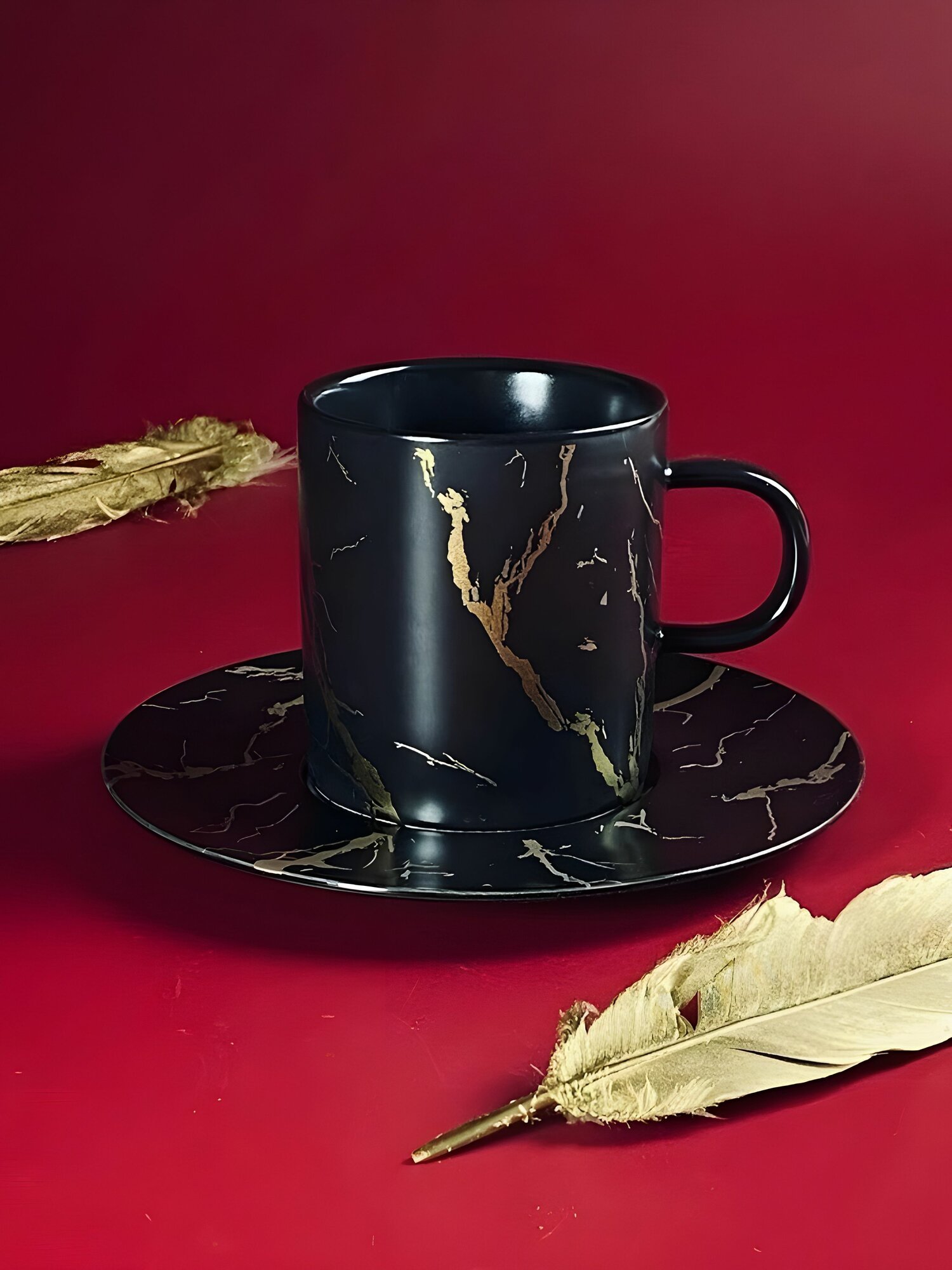 Чайный набор на 1 персону 200 мл в подарочной упаковке фарфор Lenardi, черная чашка с блюдцем