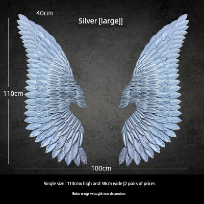 Настенный декор в индустриальном стиле лофт: ретро-крылья из железа для офиса, бара, модный фон для стены Серебряные