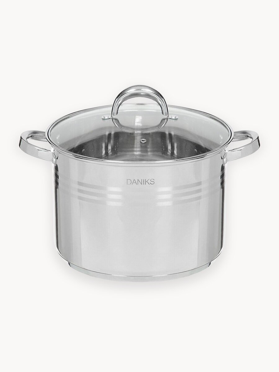 Кастрюля Daniks SD-6BP-16 Общепит, нержавеющая сталь, с крышкой, индукционная, 16л