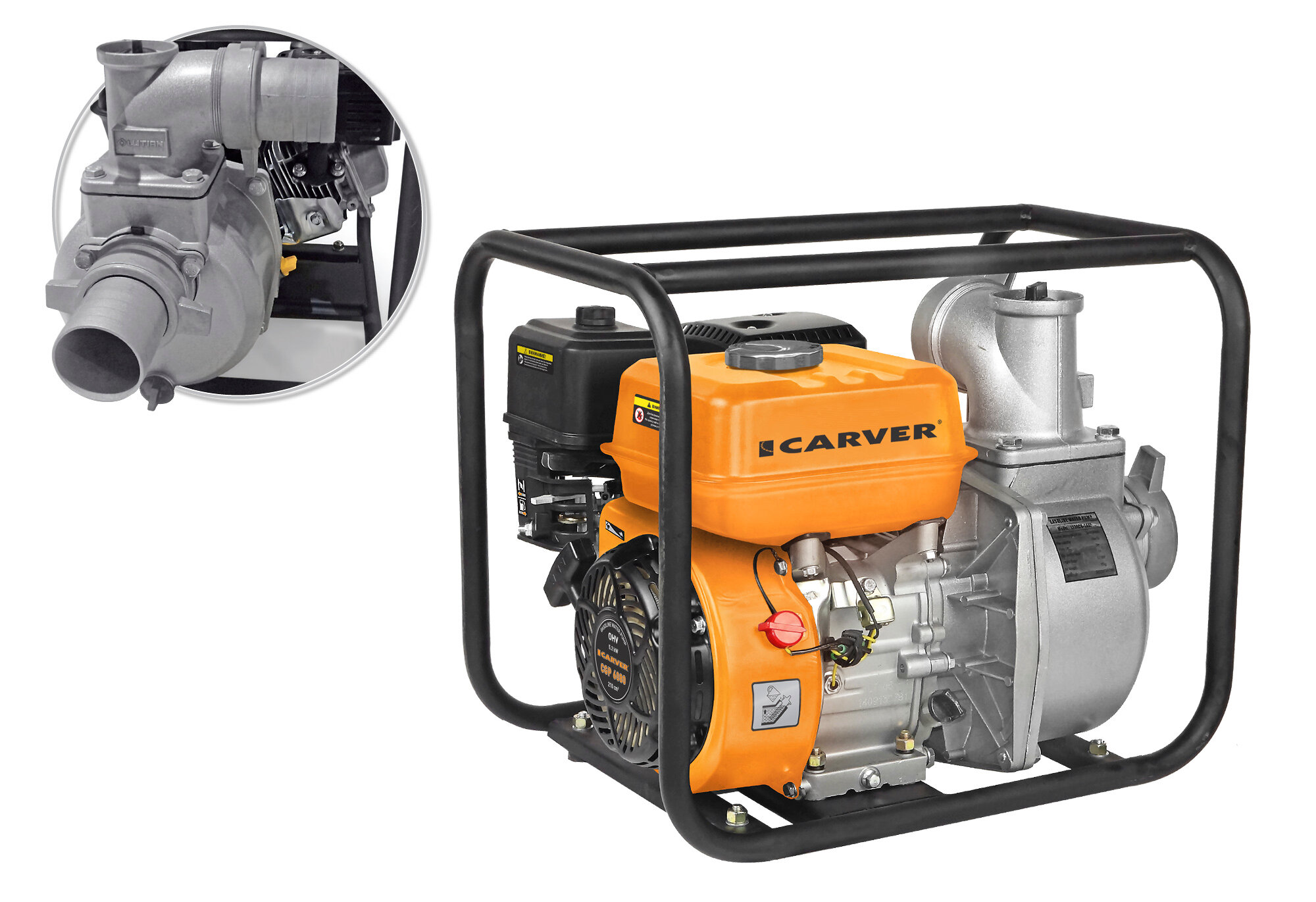 Мотопомпа Carver CGP 6080 (4-х тактн, 5,2 кВт/7,0 л. с, вх/вых.- 3'/80 мм)(24шт/пал)
