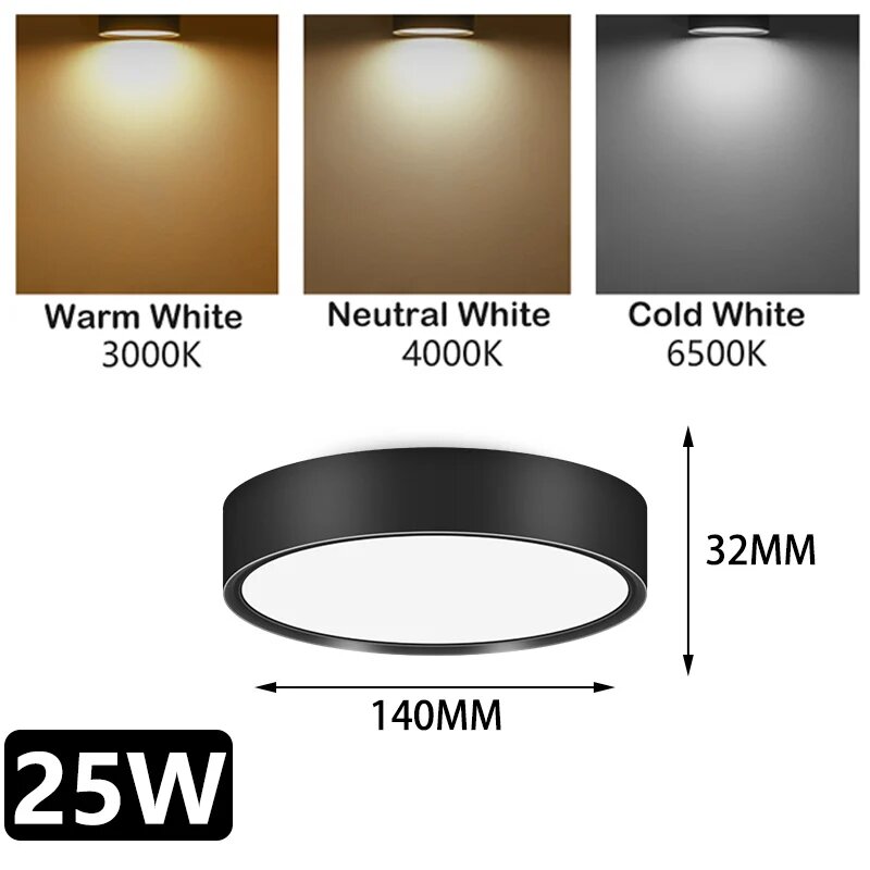 Светодиодный потолочный светильник CANMEIJIA 25W, 6500K, черный