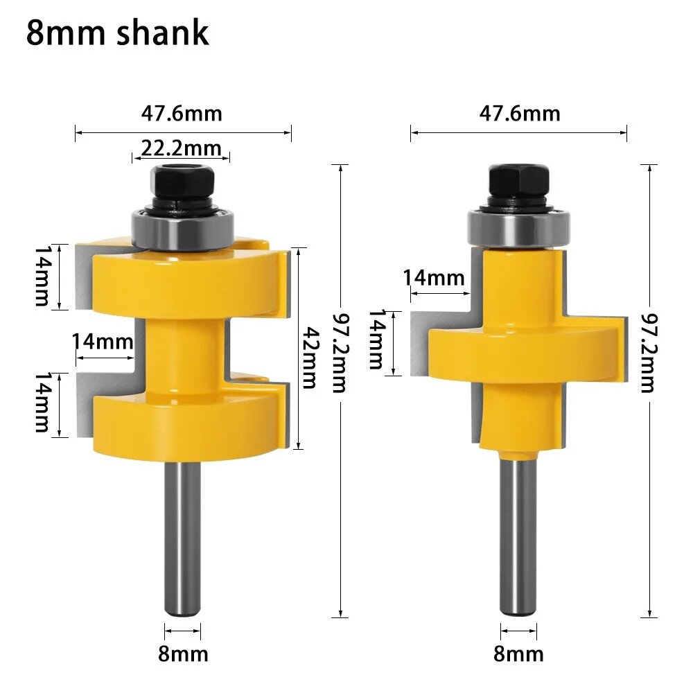 2 шт, Набор концевых фрез 1/2 дюйма, 12 мм, 8 мм 8mm shank