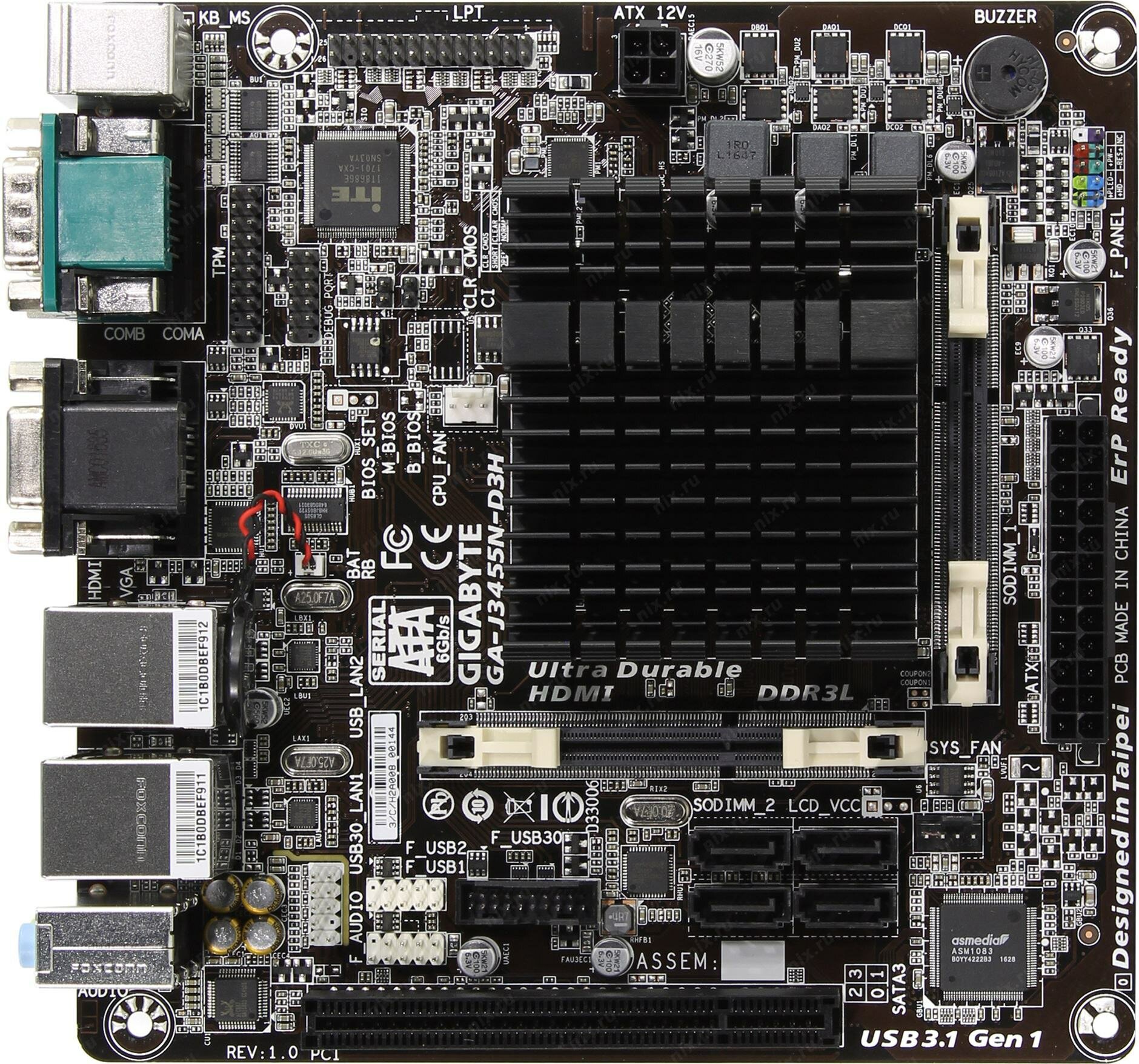 Материнская плата Gigabyte GA-J3455N-D3H 2xDDR3L mini-ITX AC`97 8ch(7.1) 2xGgE+VGA+HDMI