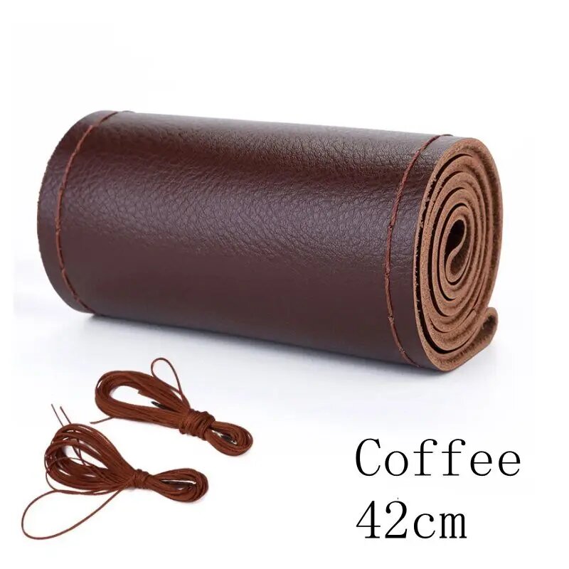 Оплетка из натуральной кожи для руля, с иглами, 42, 45, 47, 50 см COFFEE 42CM