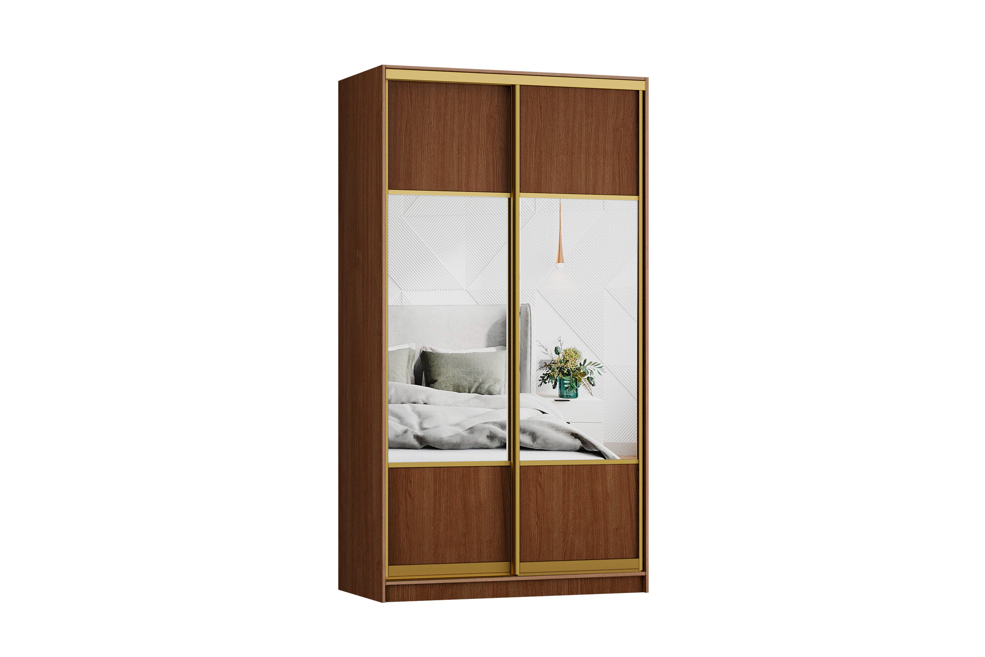 Шкаф-купе с зеркалом Марвин 2 80-45-240 орех экко профиль золото матовое наполнение платье
