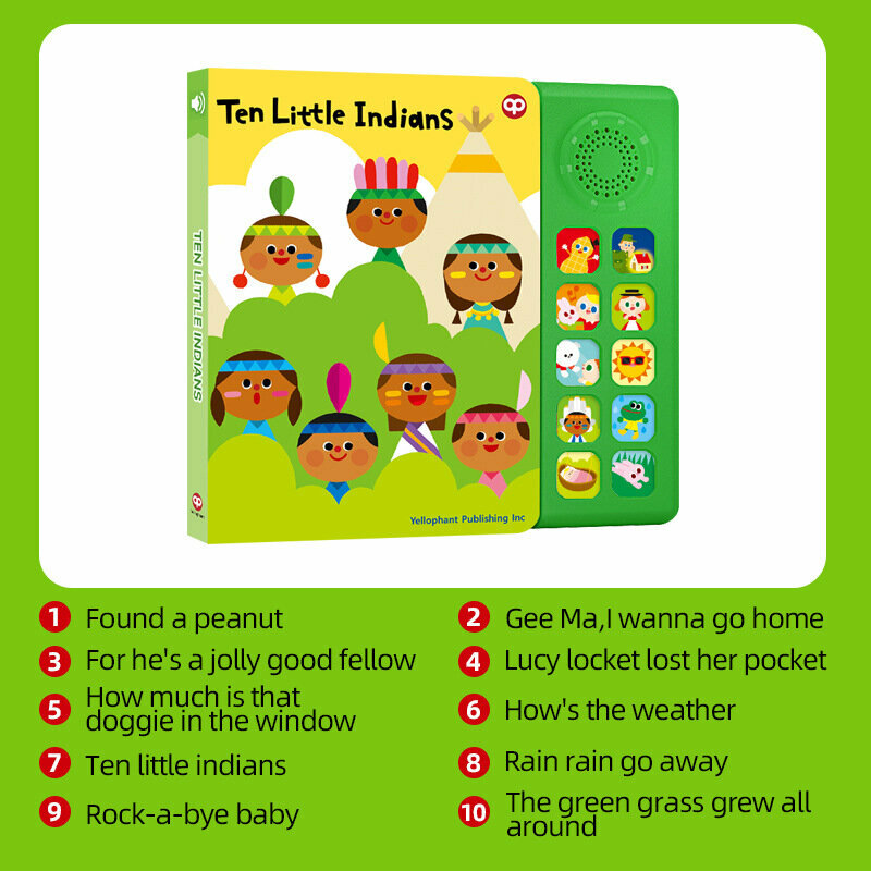 Книга "Десять маленьких индейцев", звуковая, для детей, по английскому языку